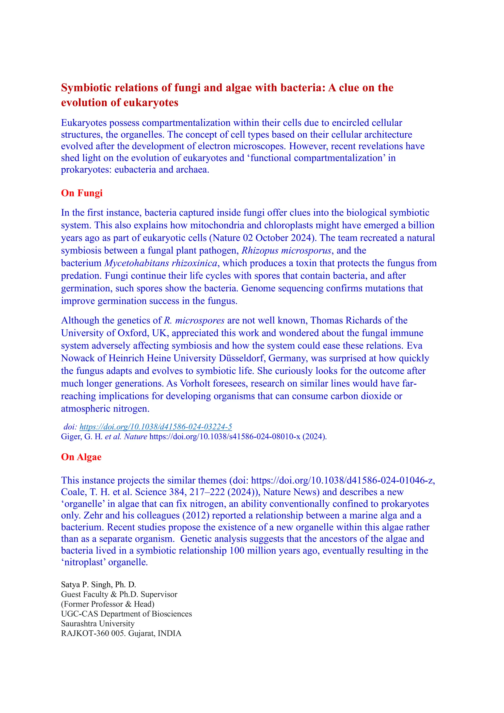 Symbiotic relations of fungi and algae with bacteria. A clue on the ...
