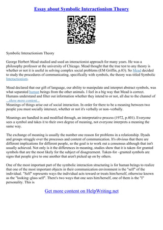 Symbolic Interactionism Essay | PDF