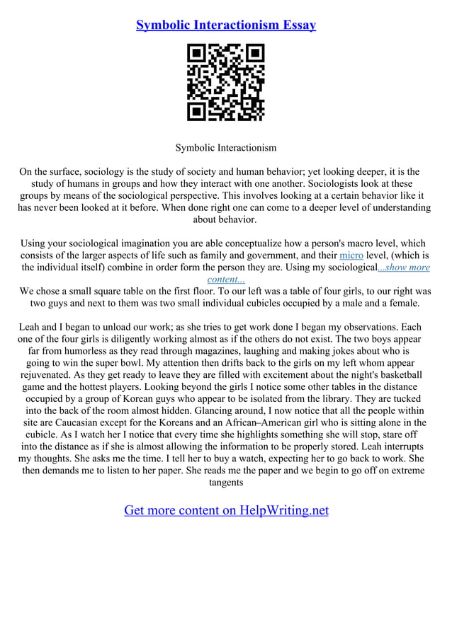 Symbolic Interactionism Essay | PDF