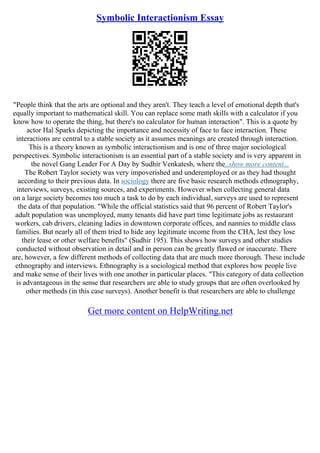 Symbolic Interactionism Essay | PDF