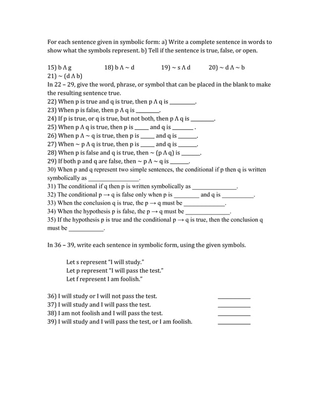 Symbolic Logic Worksheet 3 Pdf 