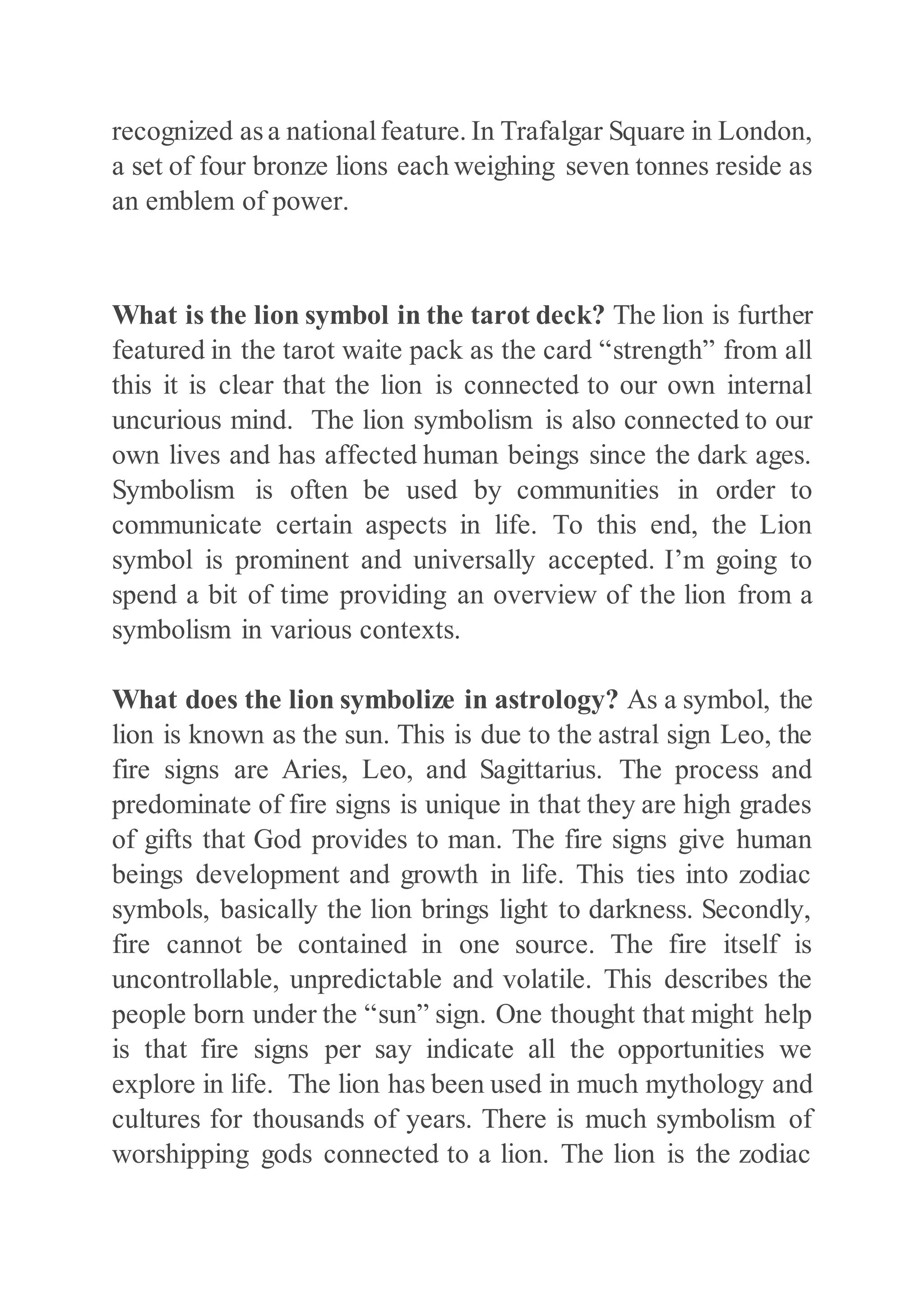 Symbolism of a lion and understanding of ancient history | DOCX