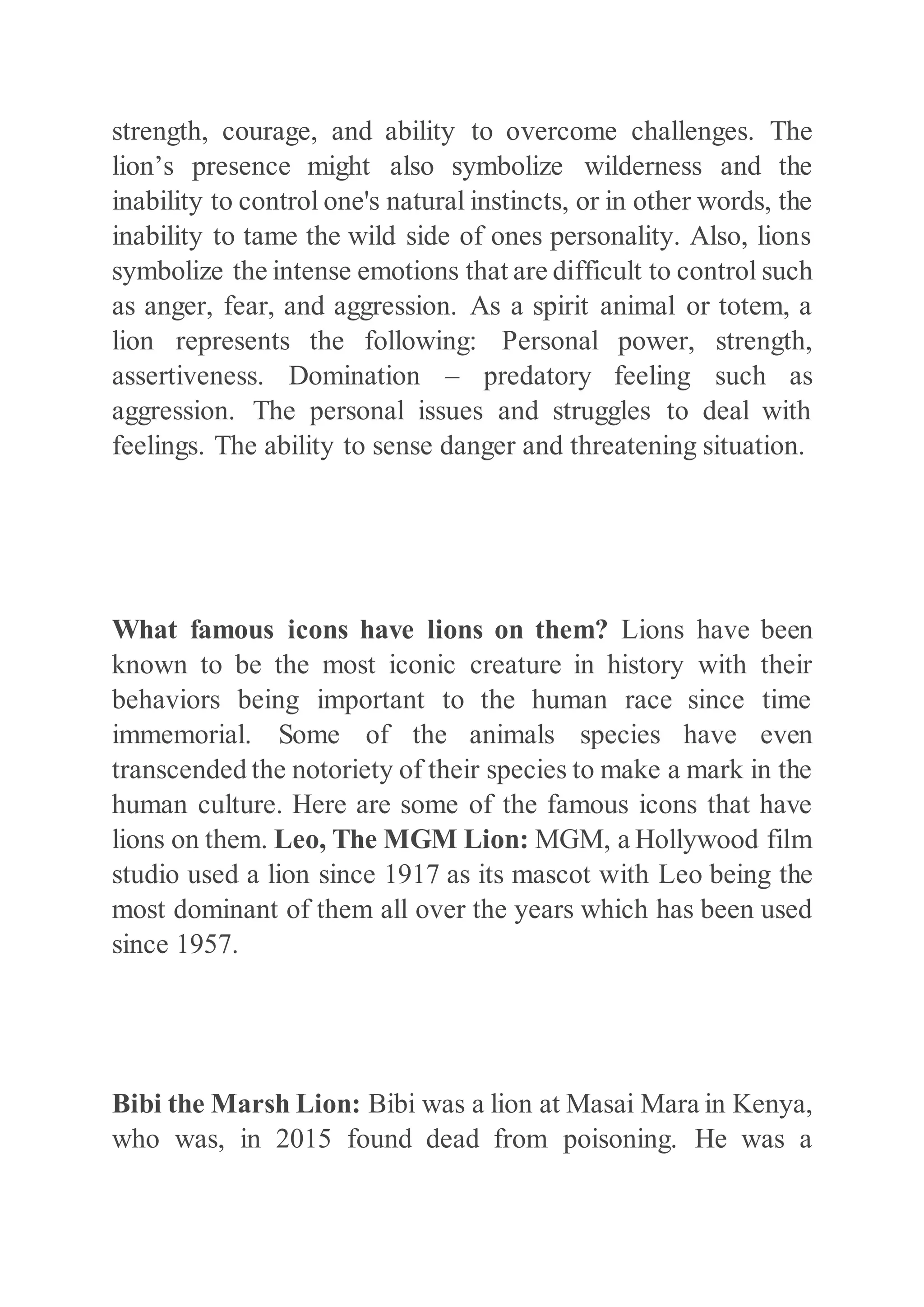 Symbolism of a lion and understanding of ancient history | DOCX