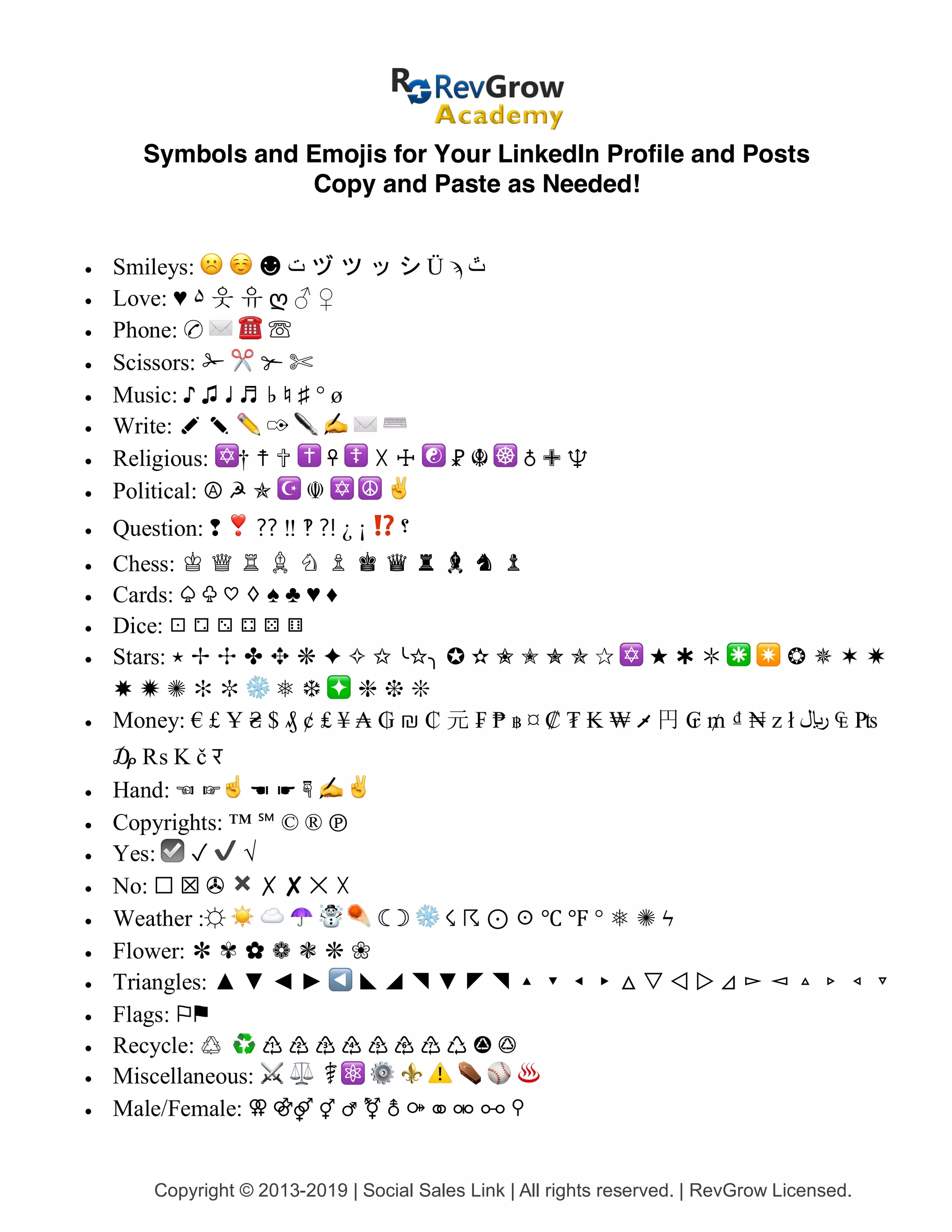 Symbols and emojis for your Linkedin profile and posts | PDF