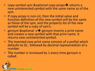 LISP: Symbols and packages in lisp | PPT