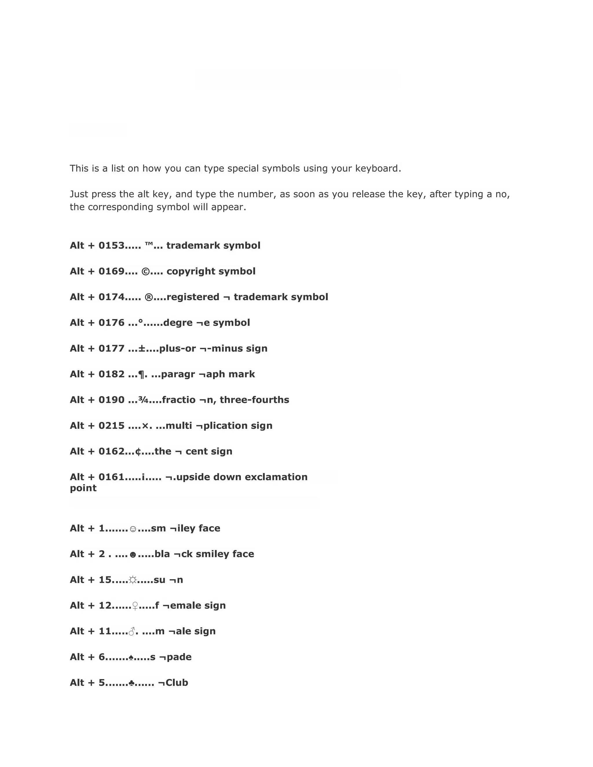 Symbol shortcuts | PDF