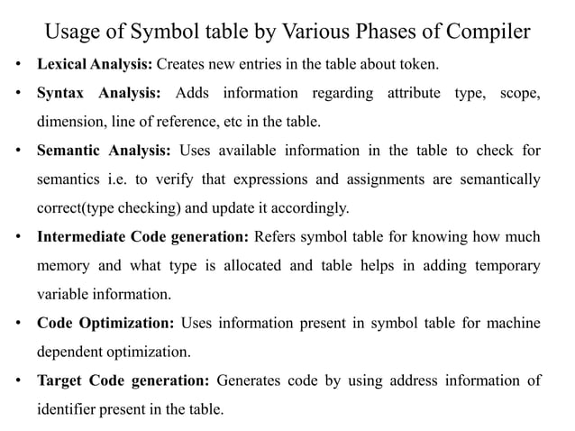 Symbol table in compiler Design | PDF