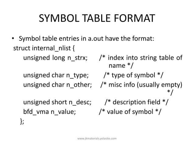 Symbol table format | PPT
