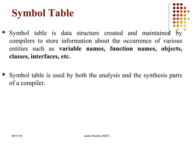 Symbol table management and error handling in compiler design | PPT ...