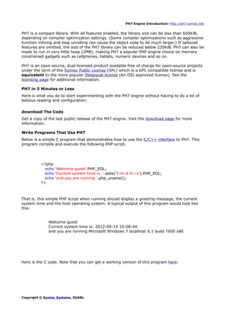 Introduction To Embedding The PH7 PHP Engine in a C/C++ Host Application. | PDF