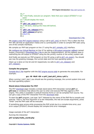 Introduction To Embedding The PH7 PHP Engine in a C/C++ Host Application. | PDF