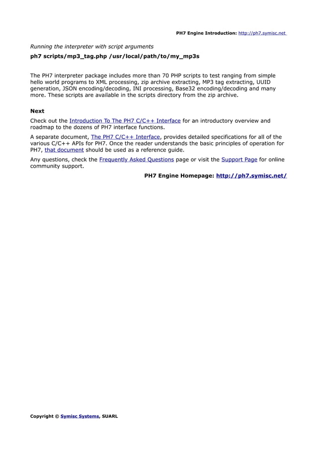 Introduction To Embedding The PH7 PHP Engine in a C/C++ Host Application. | PDF