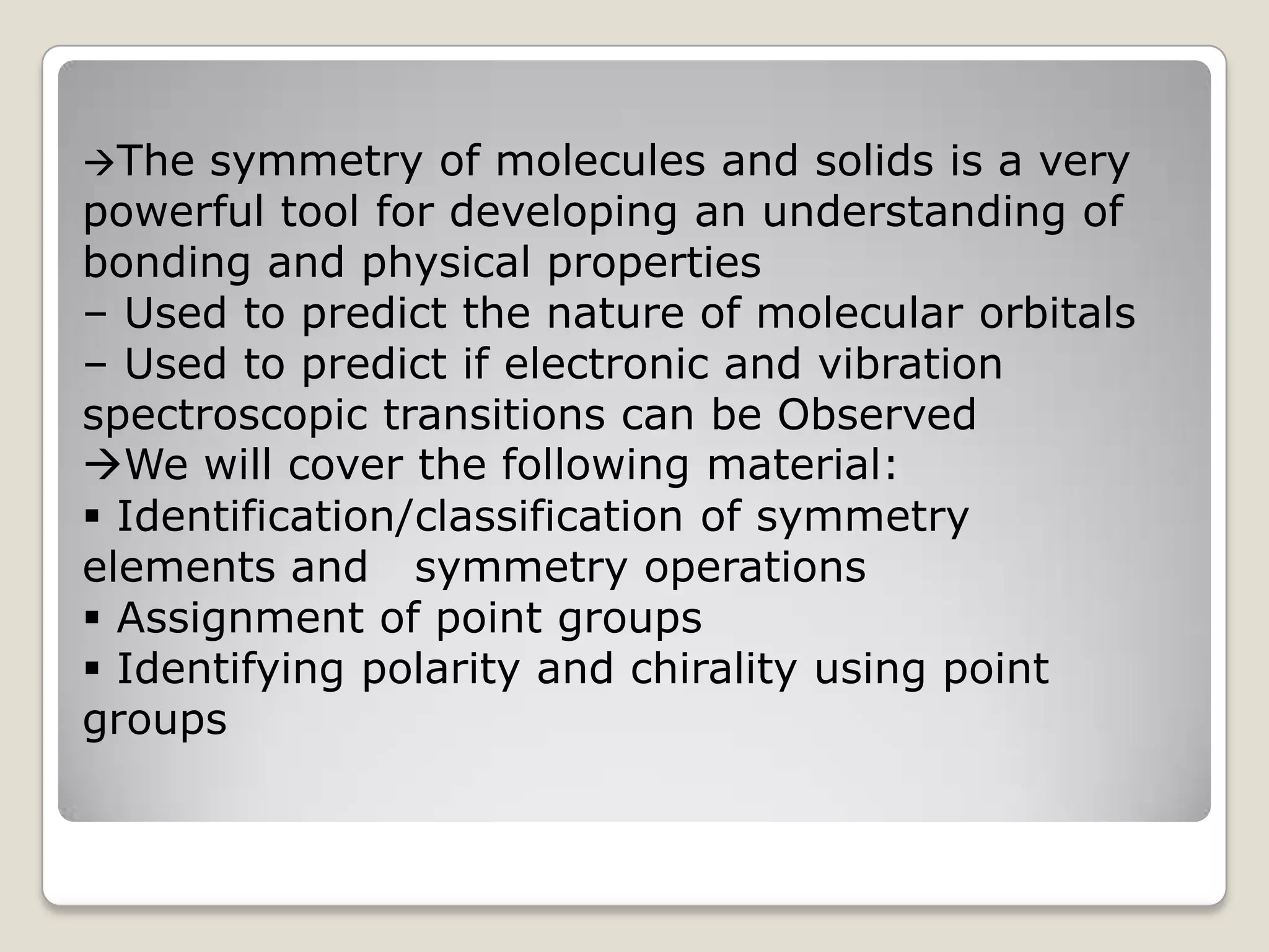 Symmetry and group theory | PPTX | Chemistry | Science
