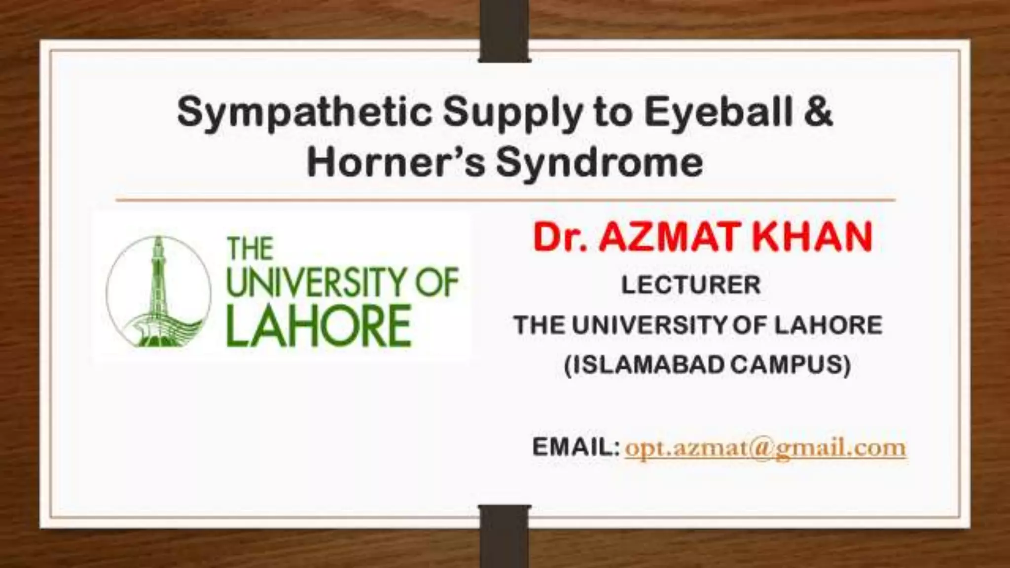 Sympathetic supply to eyeball and Horner syndrome | PPTX