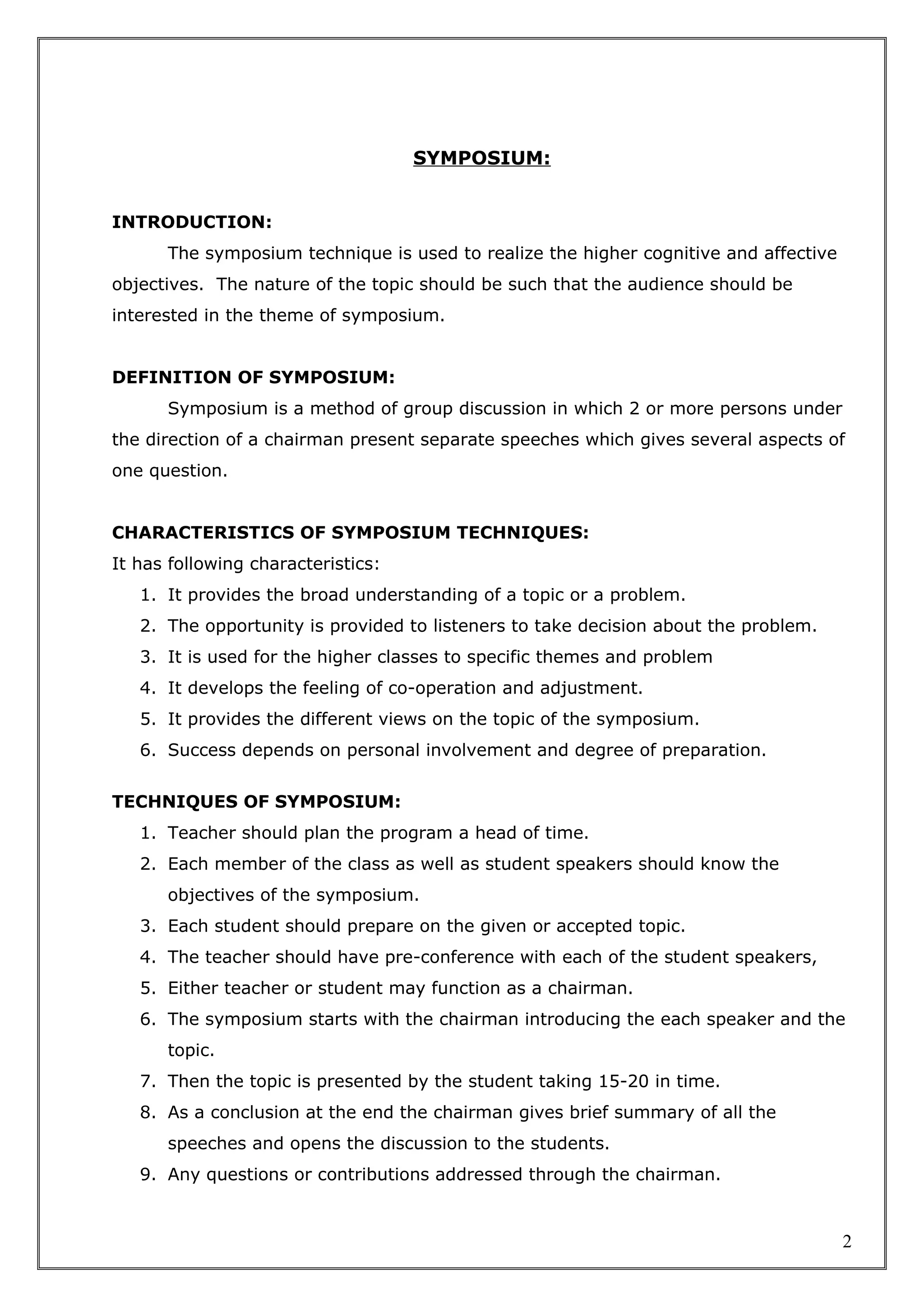 SYMPOSIUM (1).teaching methods 1st year msc nursing | DOCX