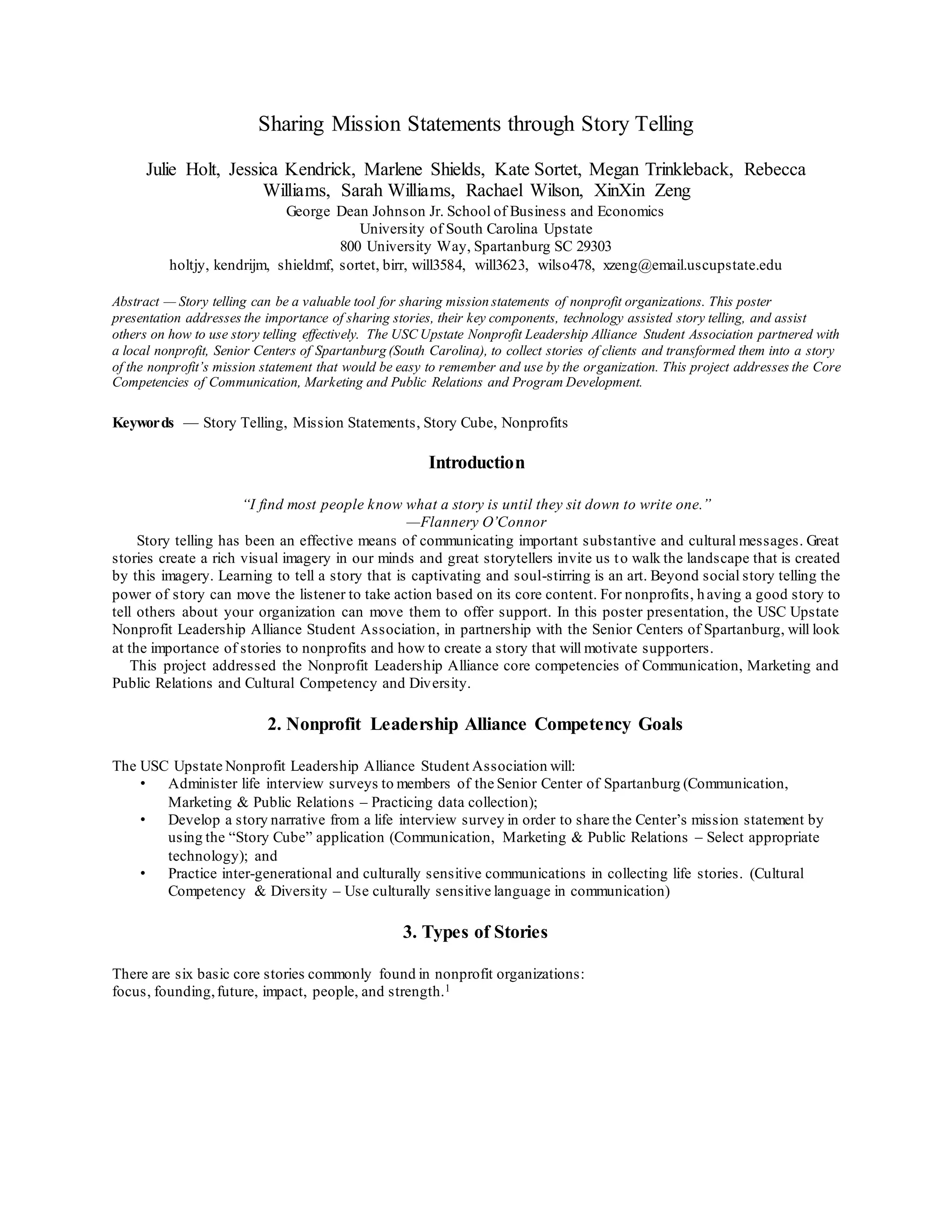 Sharing Mission Statements through Story Telling | DOCX