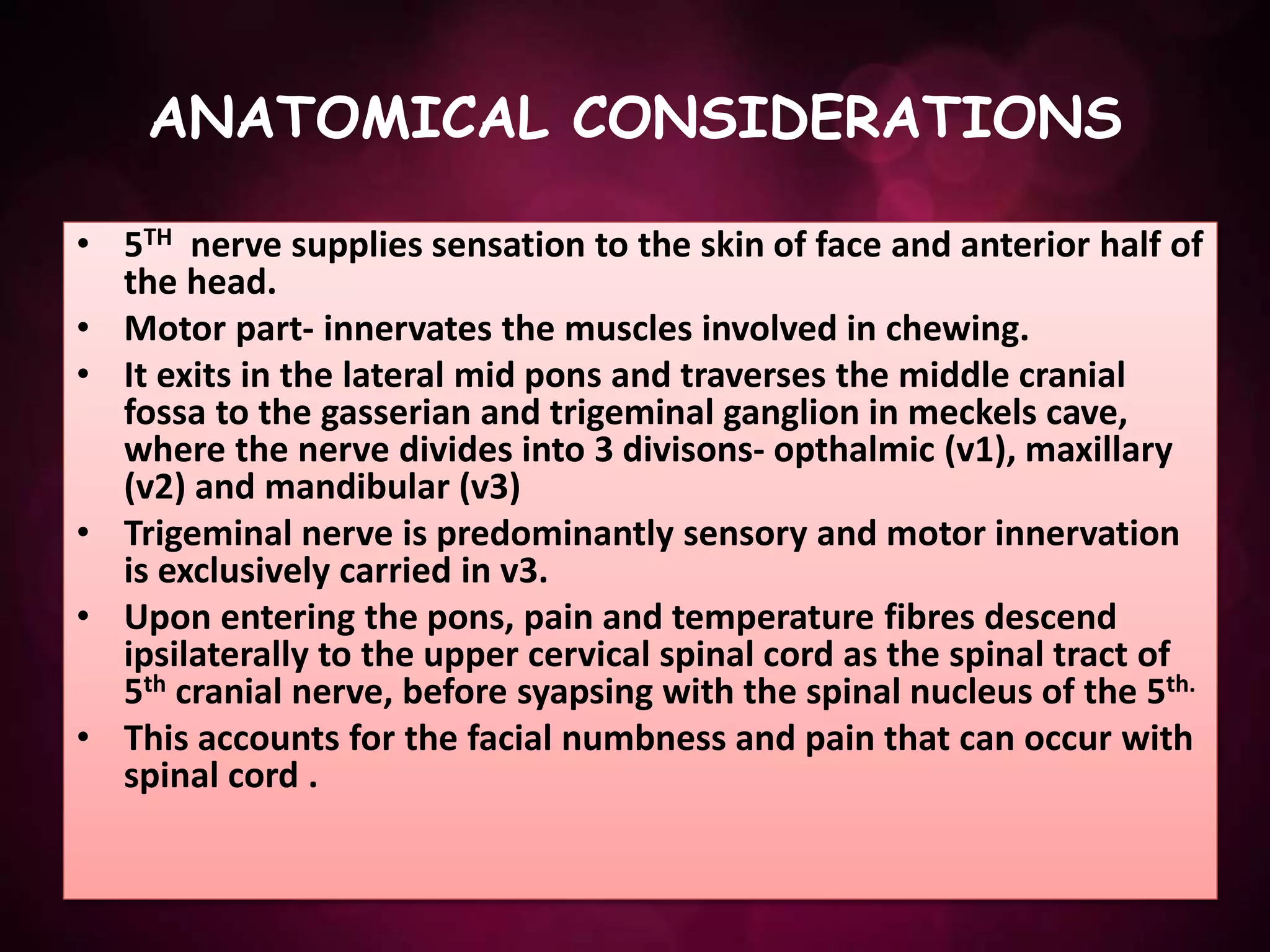Symptomatology and pathophysiology of trigeminal neuralgia copy | PPTX