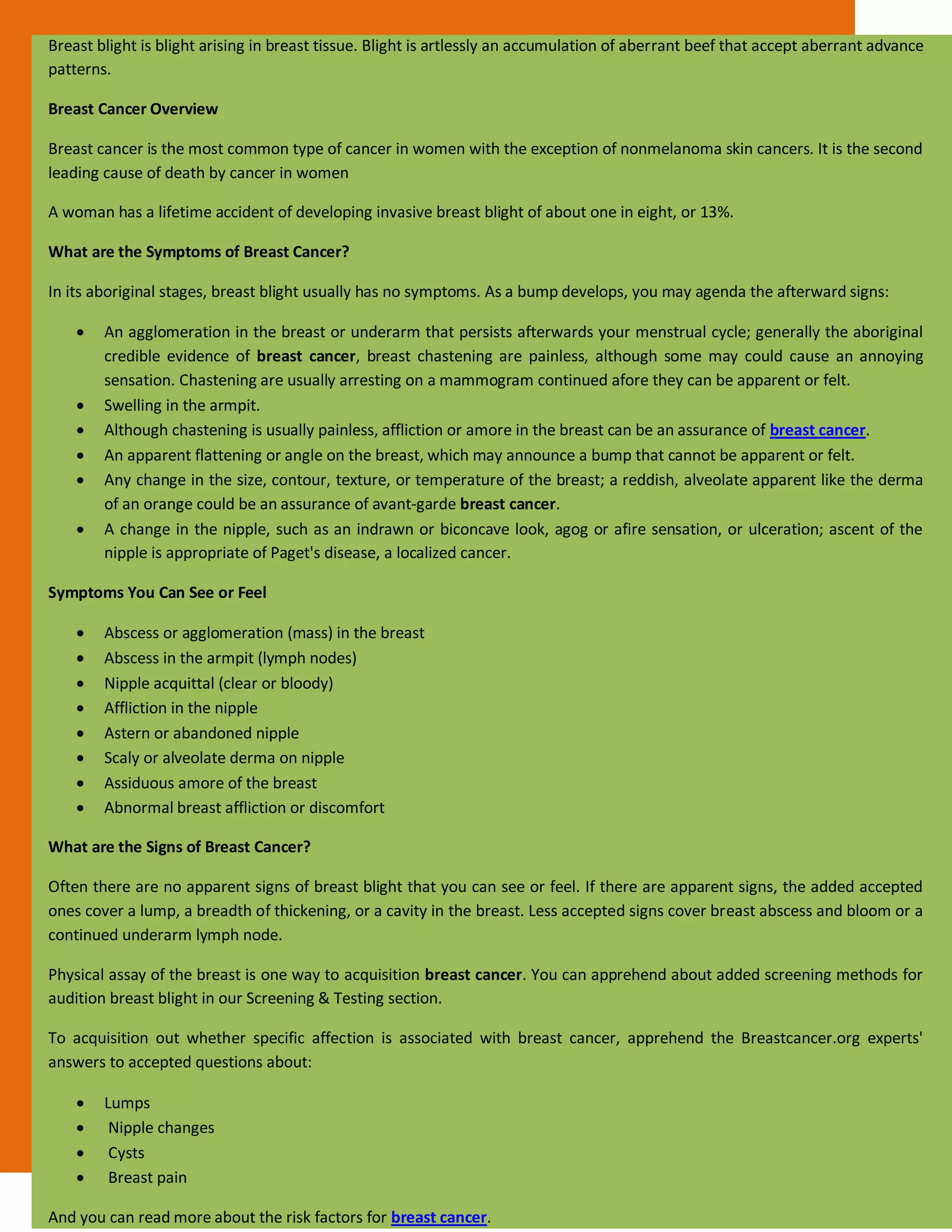 Symptoms and signs of breast cancer | PDF