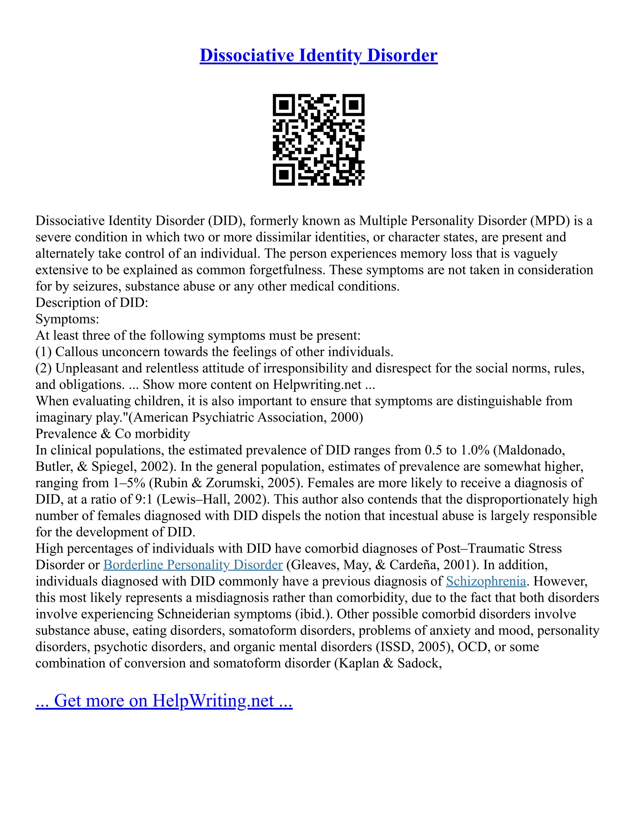 Symptoms And Symptoms Of A Personality Disorder | PDF