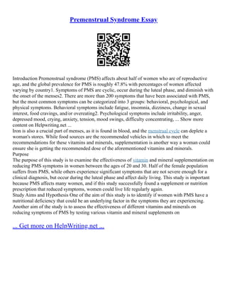 Symptoms And Symptoms Of Premenstrual Syndrome | PDF