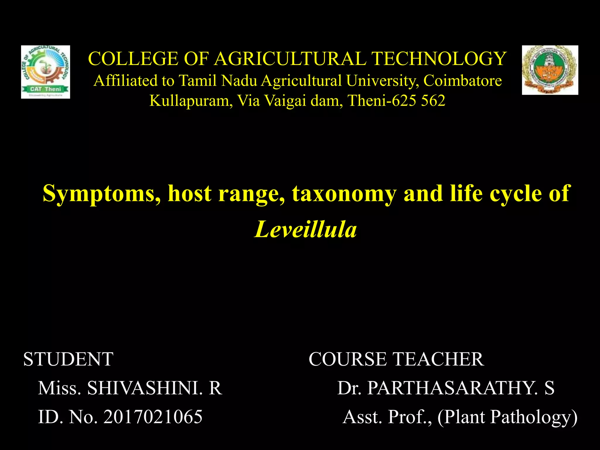 Symptoms, host range, taxonomy and life cycle of Leveillula | PPTX ...