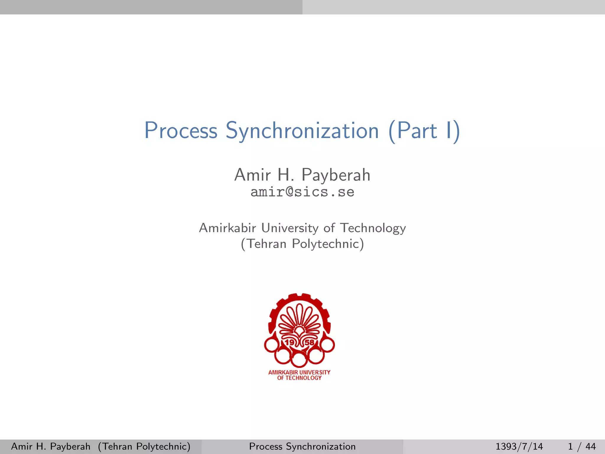 Process Synchronization - Part1 | PPT