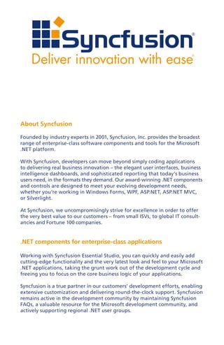 Syncfusion Brochure 2010 Web | PDF | Web Development | Internet