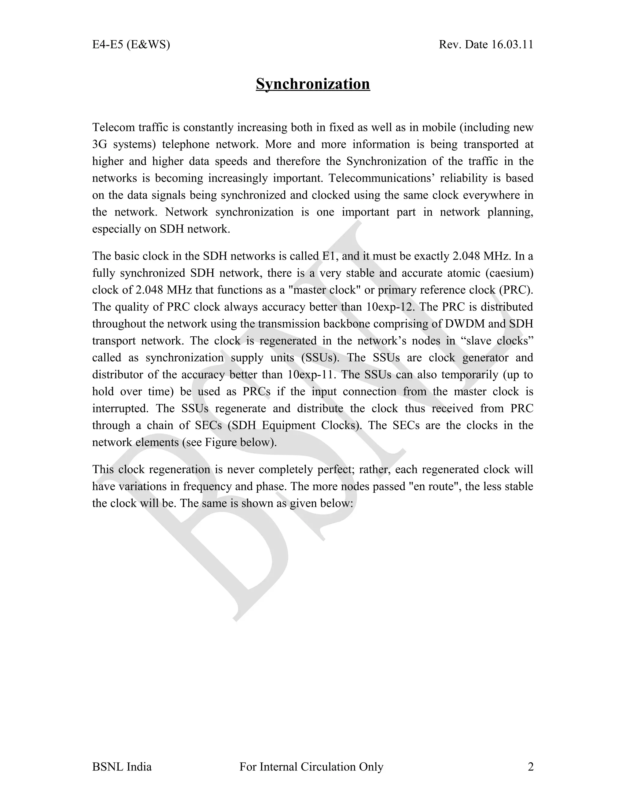 Synchronization of telecom network | DOC