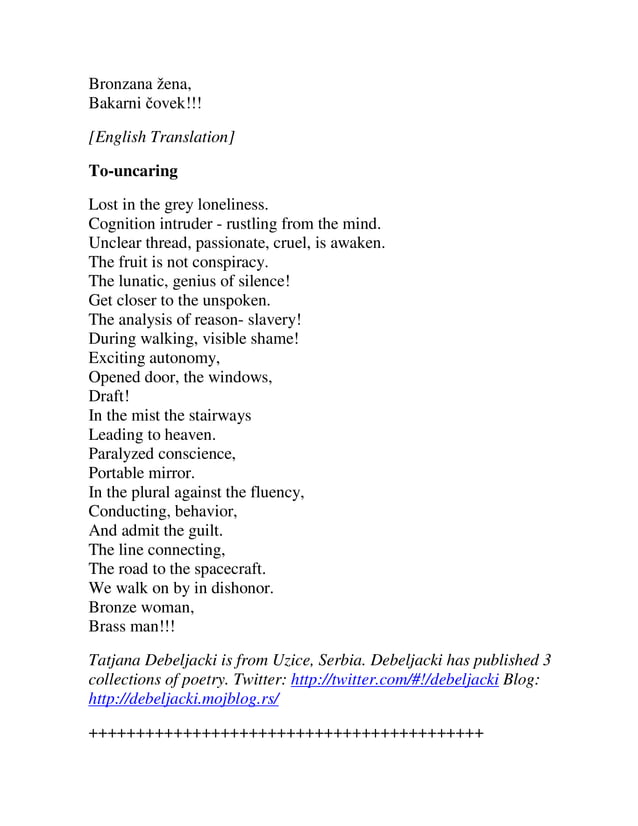 Synchronized chaos » poetry by tatjana debeljacki croatian and english translation | PDF