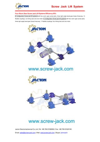 Synchronized lifting jack system with four worm gear screw jacks and ...