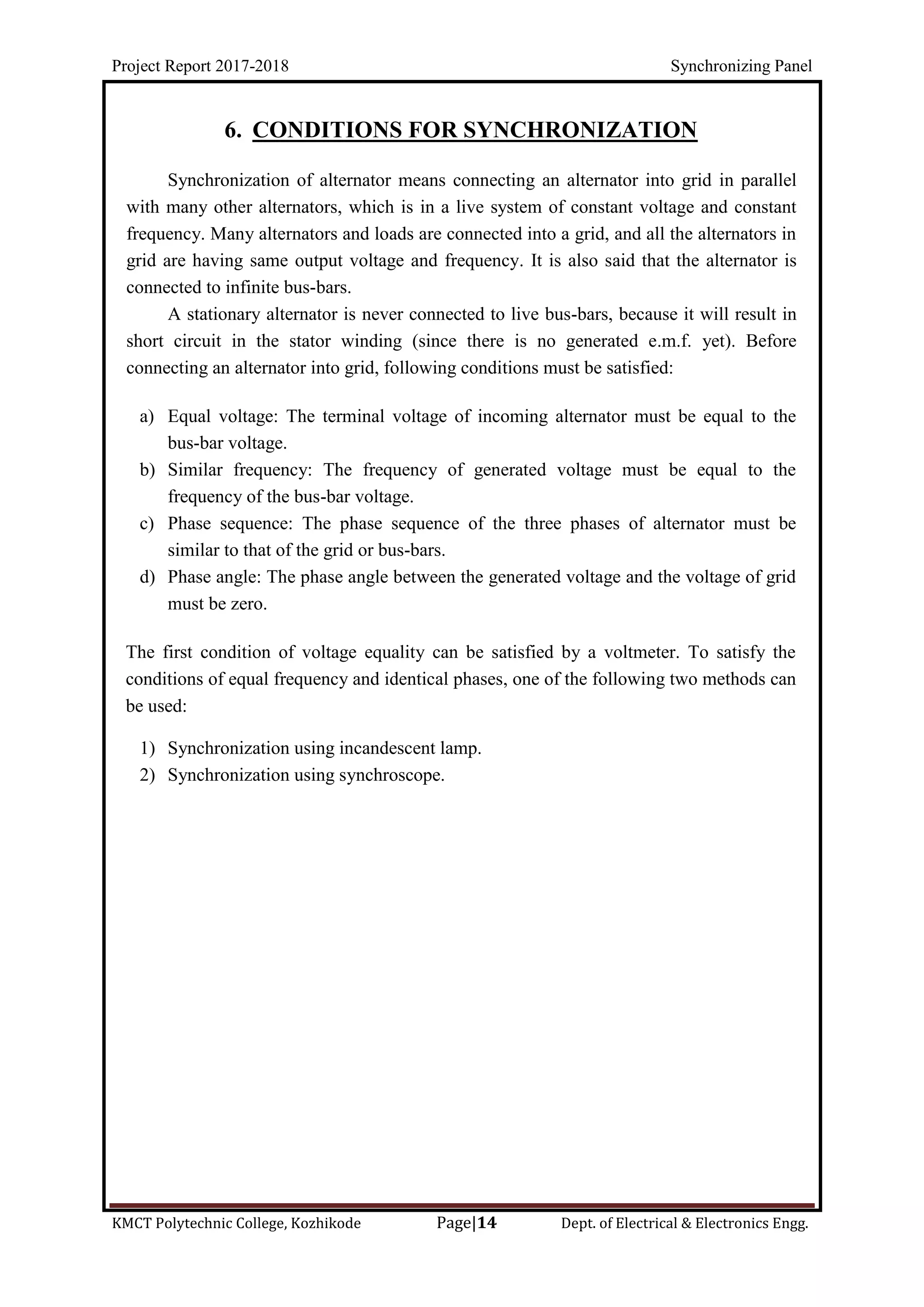 Alternator (AC Generator) Synchronizing Panel | PDF