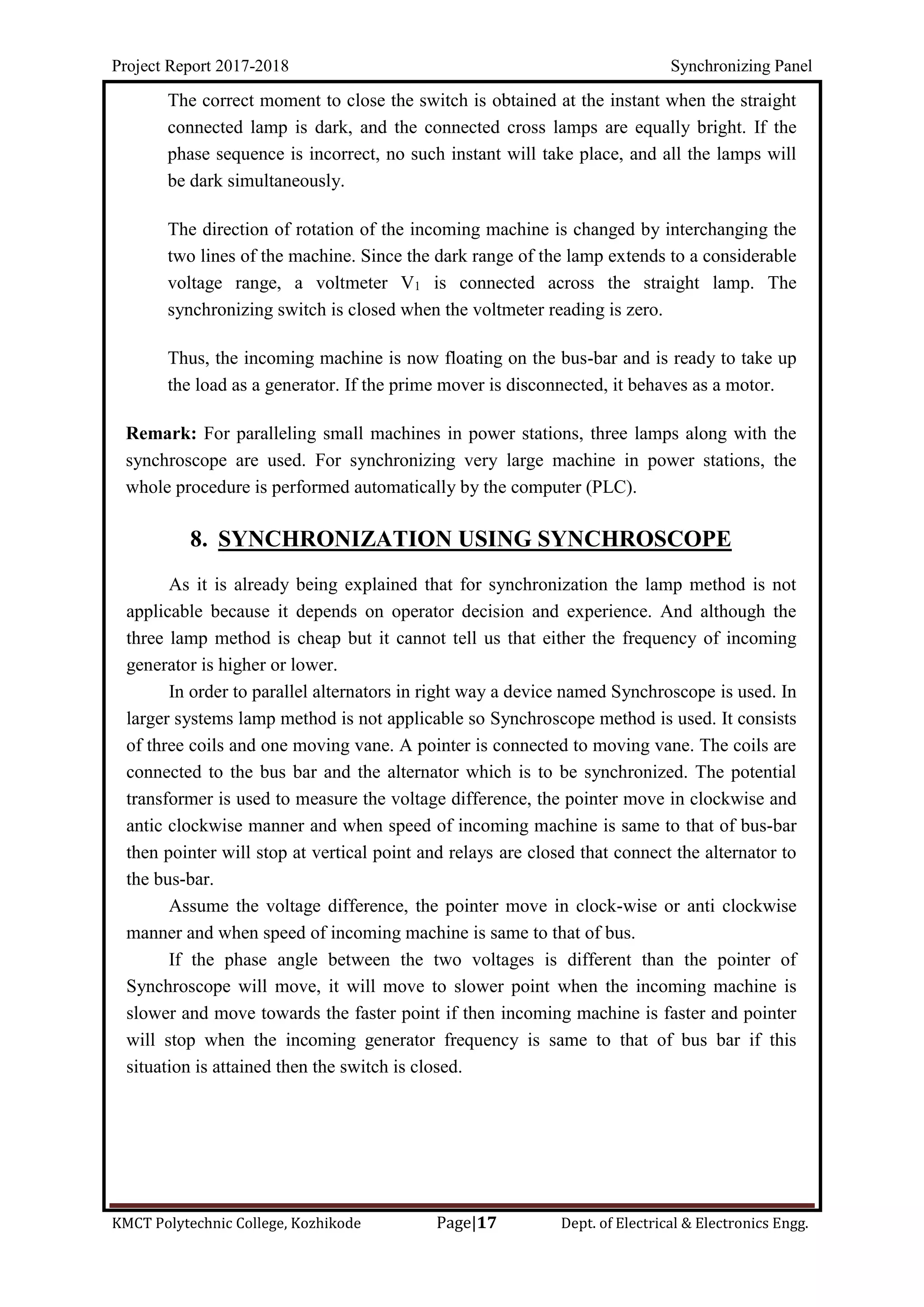 Alternator (AC Generator) Synchronizing Panel | PDF