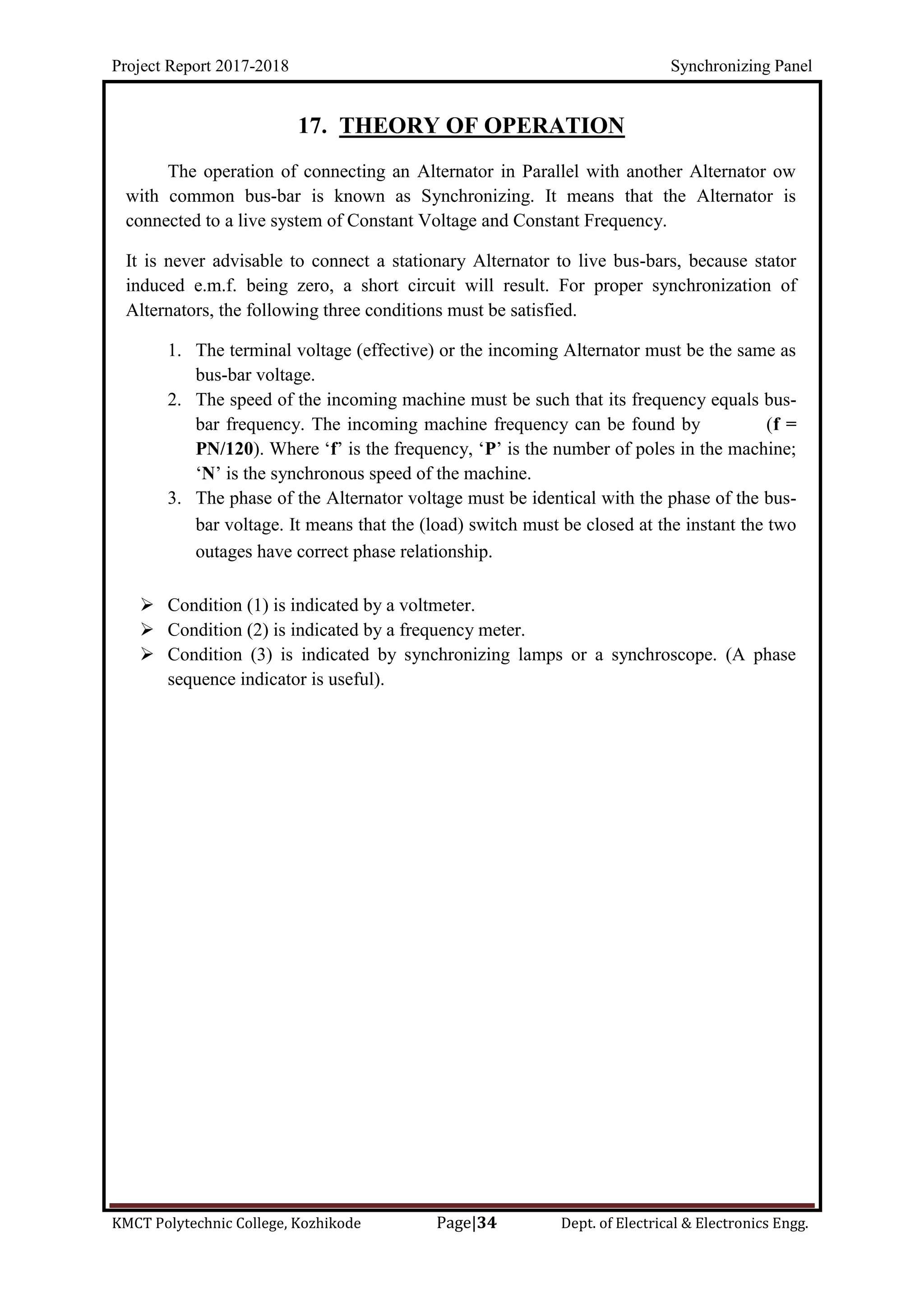 Alternator (AC Generator) Synchronizing Panel | PDF