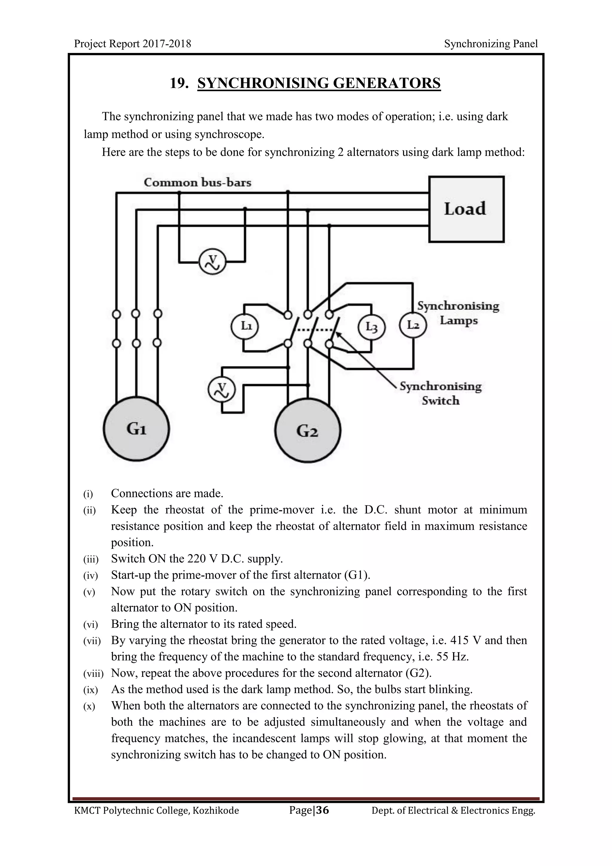 Alternator (AC Generator) Synchronizing Panel | PDF