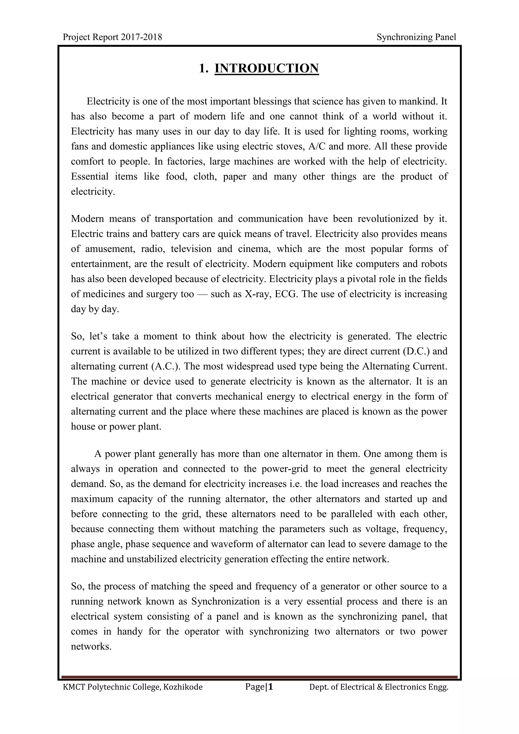 Alternator (AC Generator) Synchronizing Panel | PDF