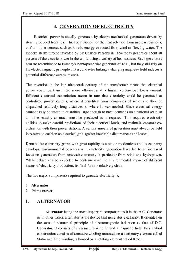 Alternator (AC Generator) Synchronizing Panel | PDF
