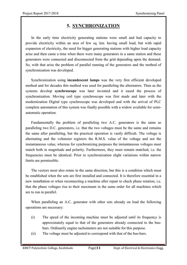 Alternator (AC Generator) Synchronizing Panel | PDF