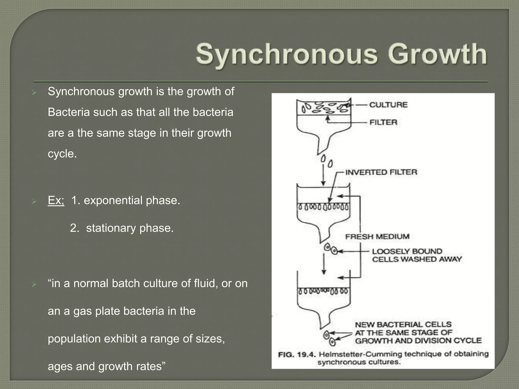 Bacterial growth : Diauxic growth,Synchronous growth and continuous ...
