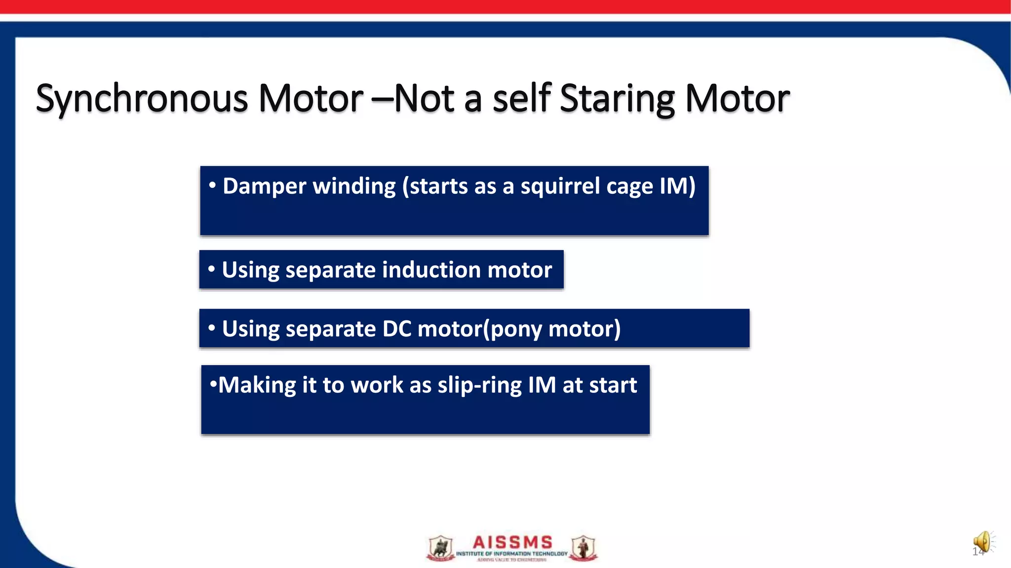 Synchronous Motor - AISSMS Institute Of Information Technology | PPT