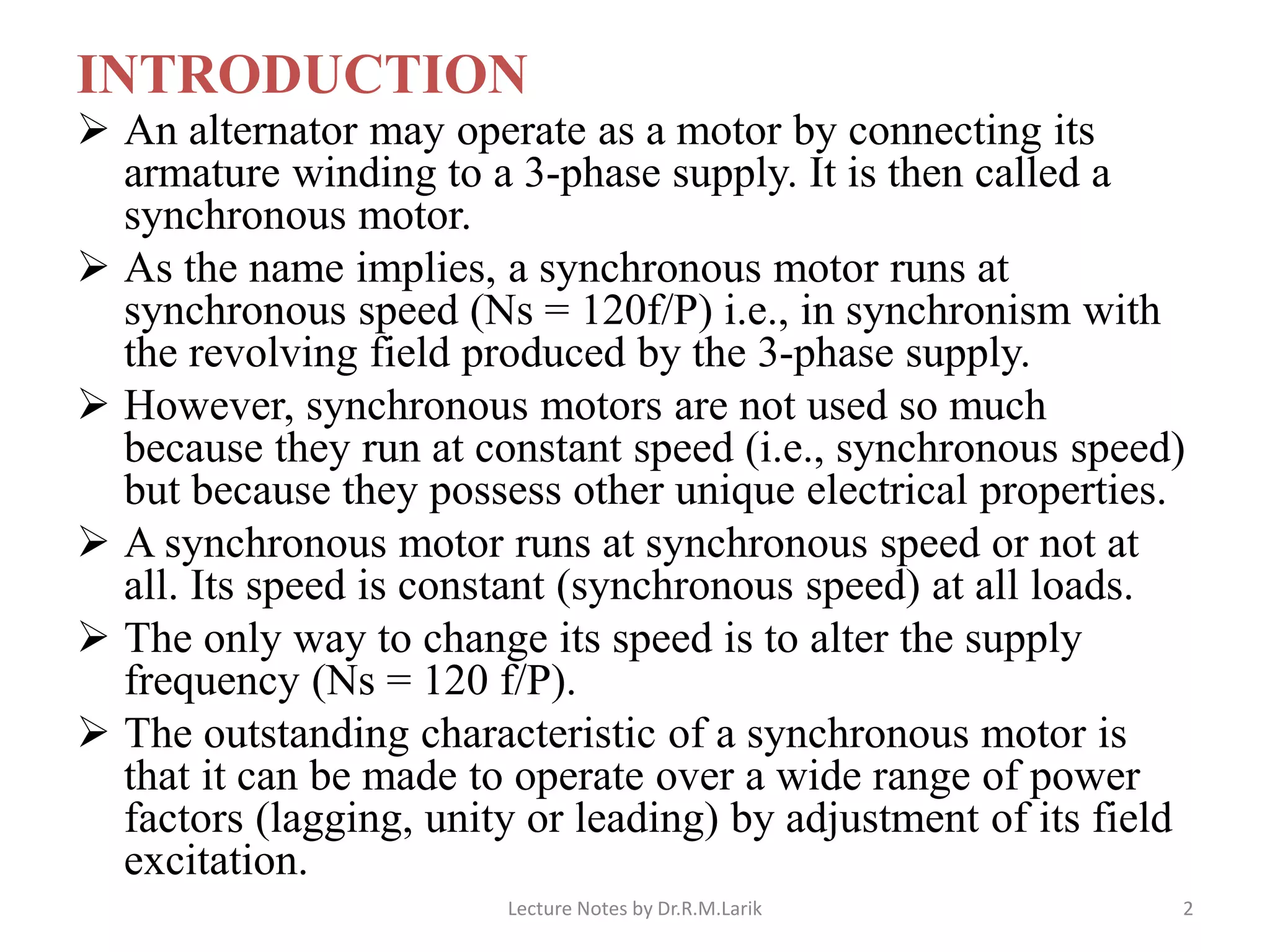 Synchronous motor (working principle) | PDF