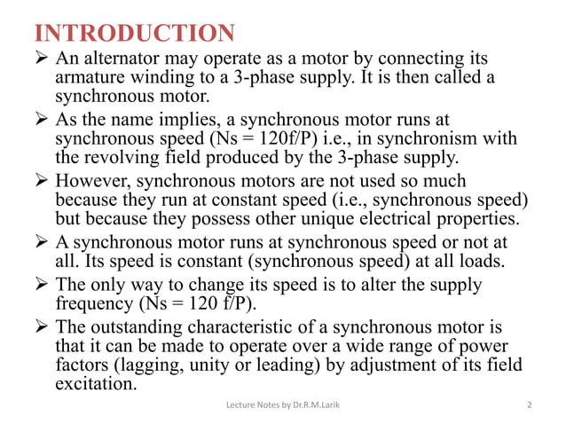 Synchronous motor (working principle) | PDF