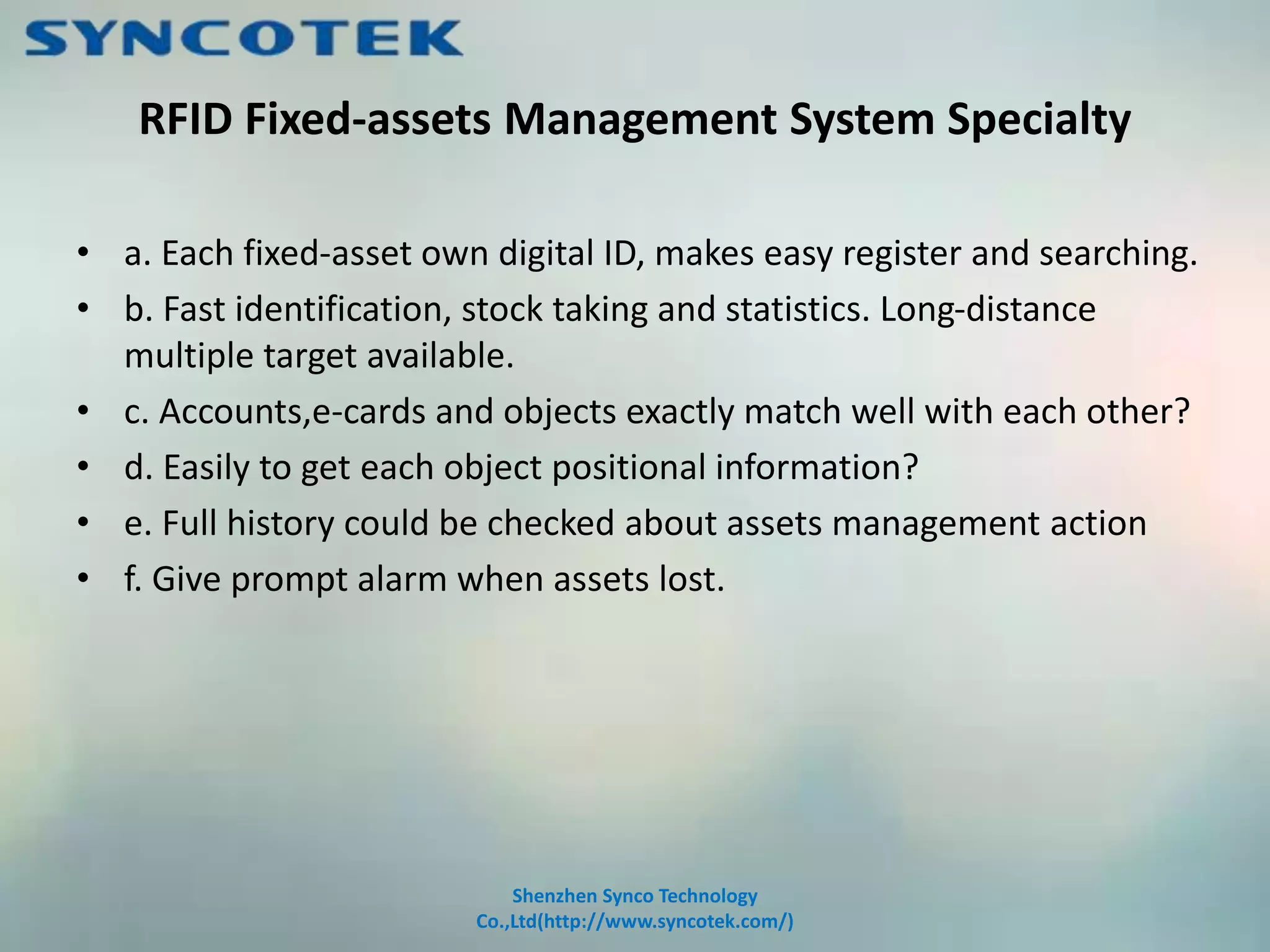 SYNCOTEK Fixed-assets management RFID solution | PPT