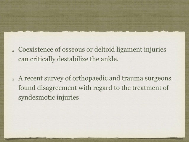 Syndesmotic injury mechanism and treatment subject review | PPT