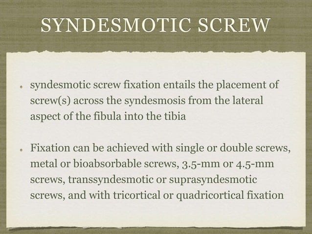 Syndesmotic injury mechanism and treatment subject review | PPT