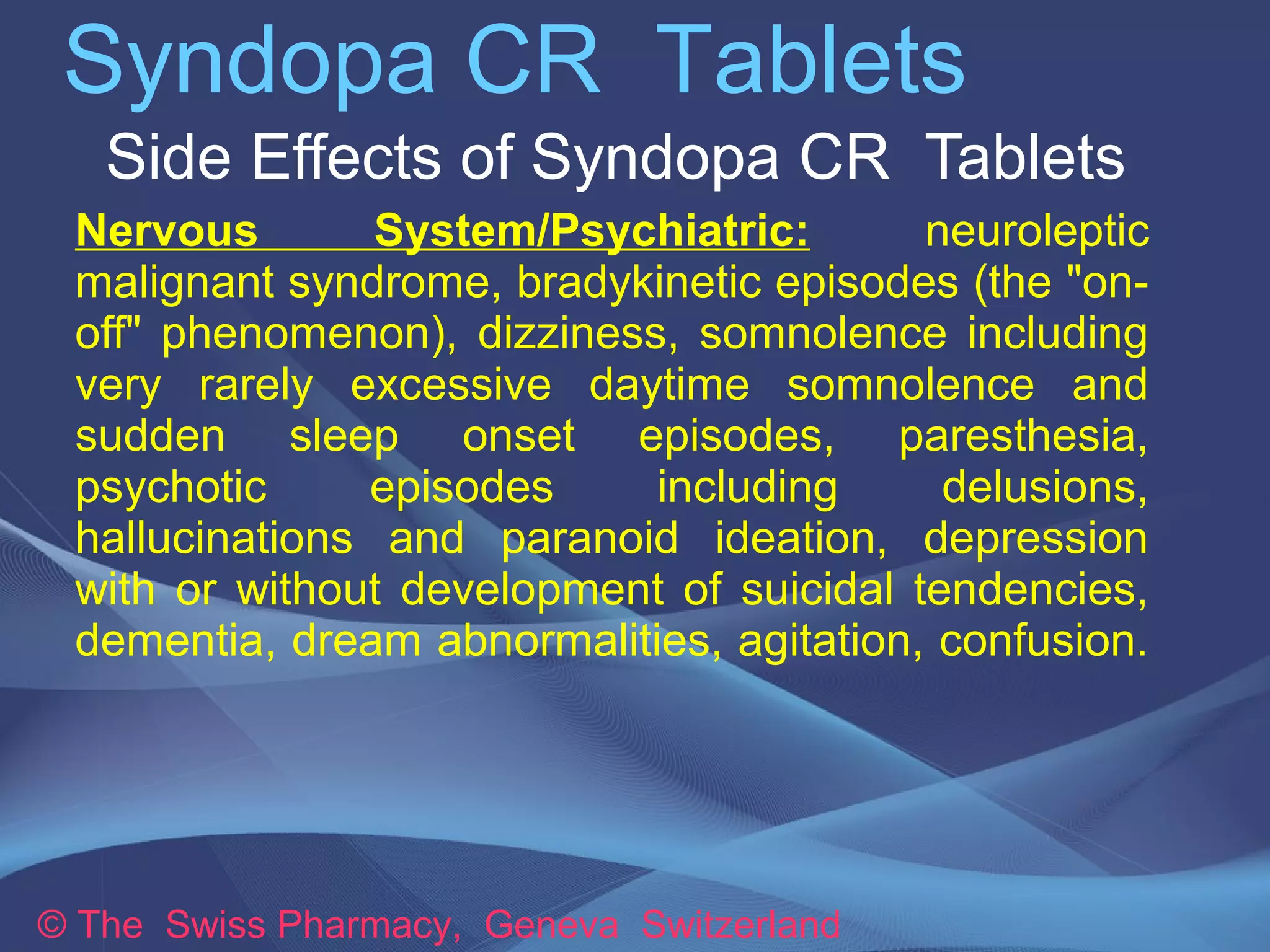 Syndopa CR Tablets for Treatment Parkinson's Disease Symptoms | ODP