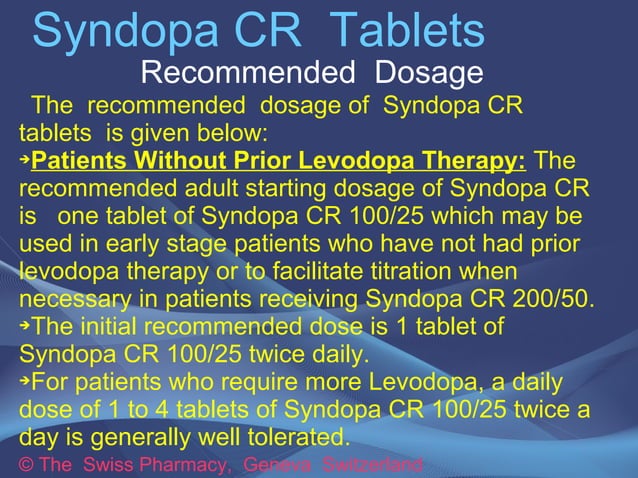 Syndopa CR Tablets for Treatment Parkinson's Disease Symptoms | ODP