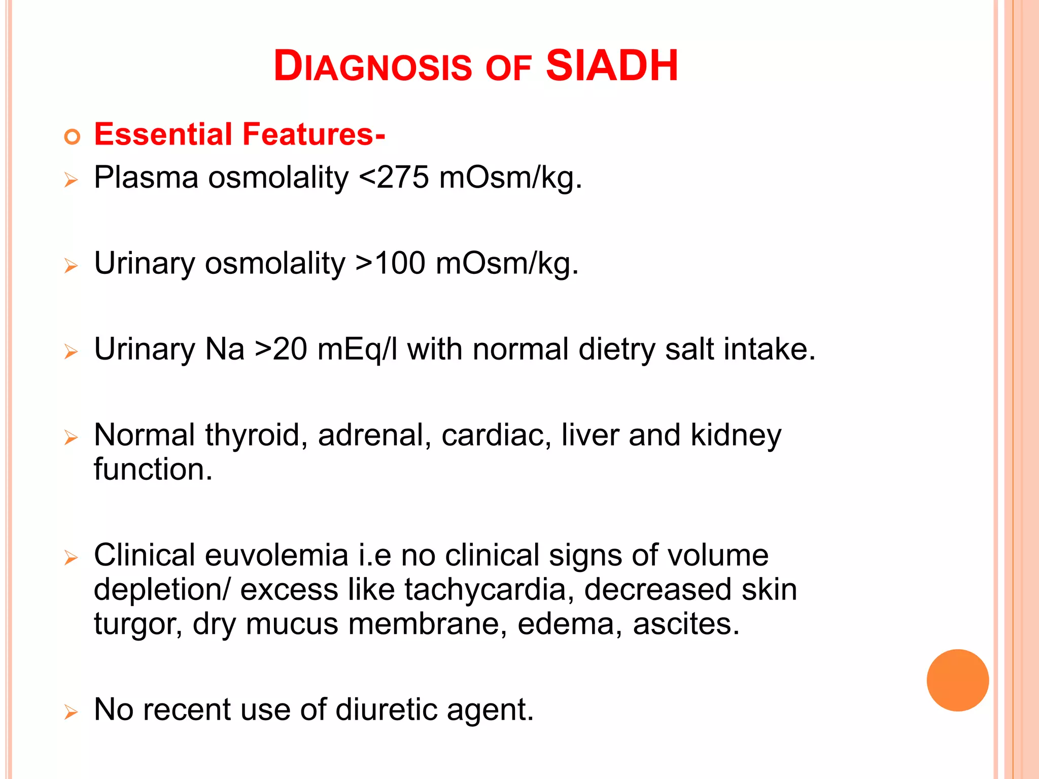 Syndrome of inappropriate antidiuretic hormone secretion | PPTX