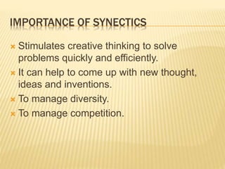 Synectics and its importance in entrepreneurship | PPT