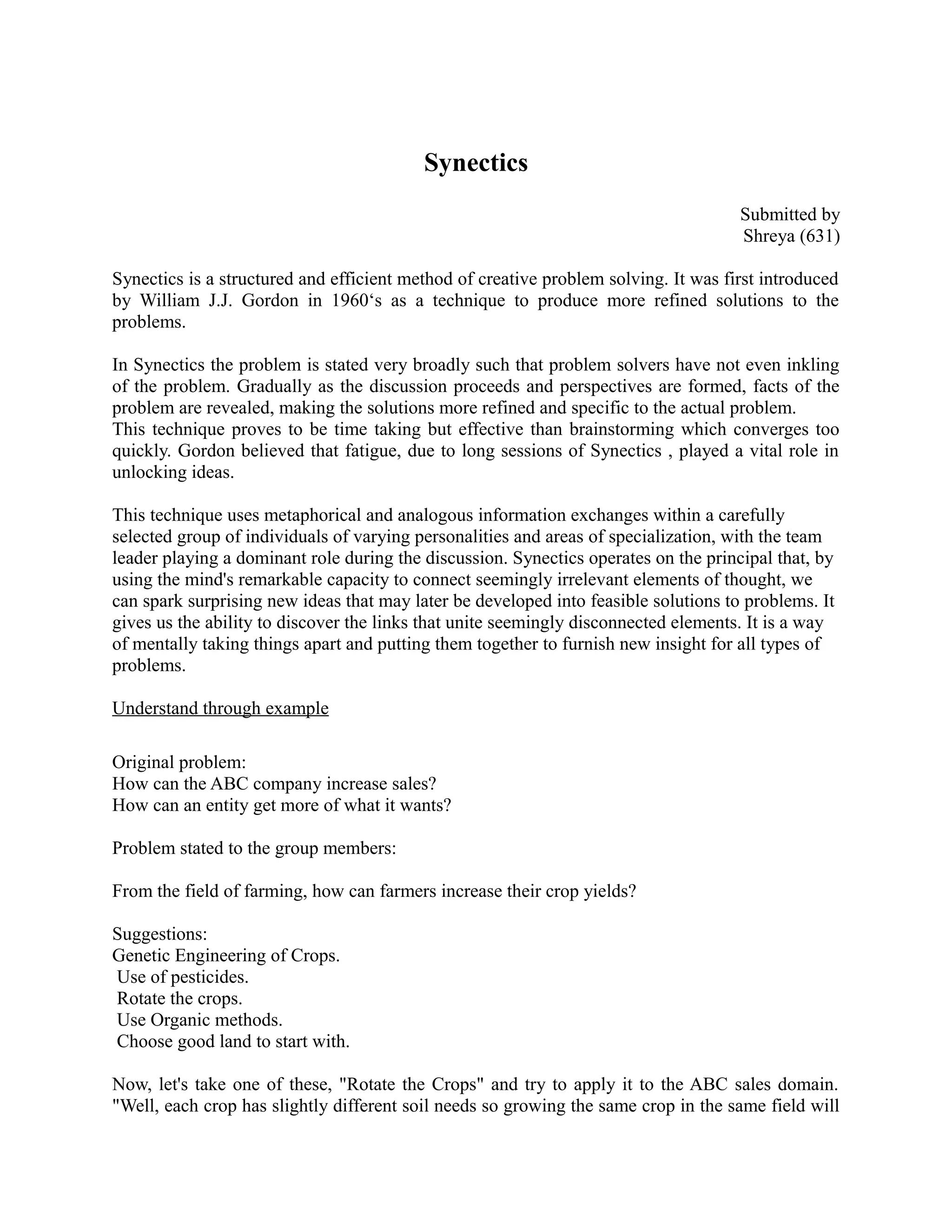 Synectics: Idea Generation Technique | DOC