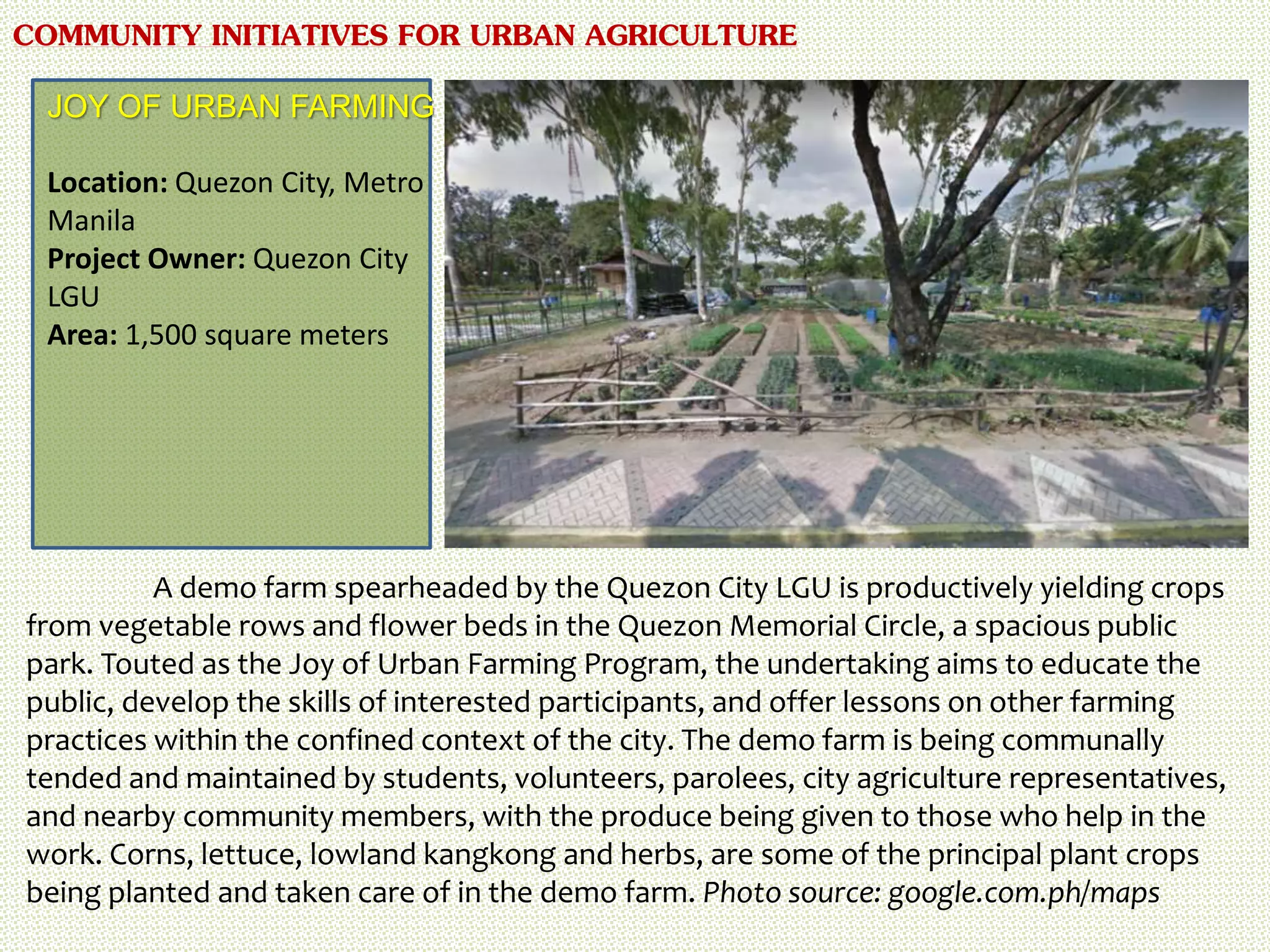 Synergizing urban agriculture with open space requirements for public ...